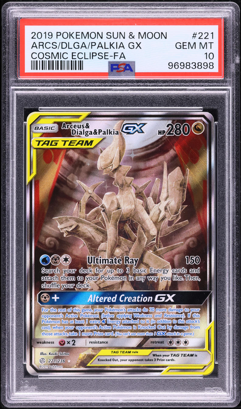 2019 Pokemon SM Cosmic Eclipse Full Art Arceus Dialga Palkia GX #221 PSA 10 GEM on Fanatics Collect