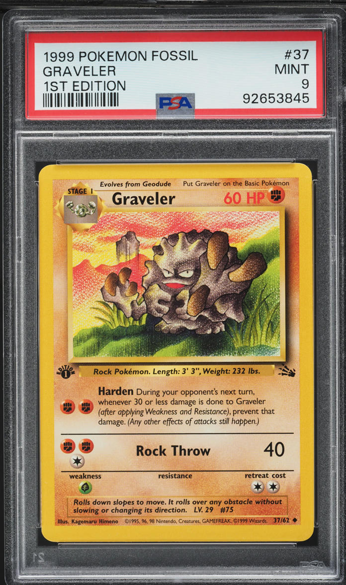 1999 Pokemon Fossil 1st Edition Graveler #37 PSA 9 MINT on Fanatics Collect