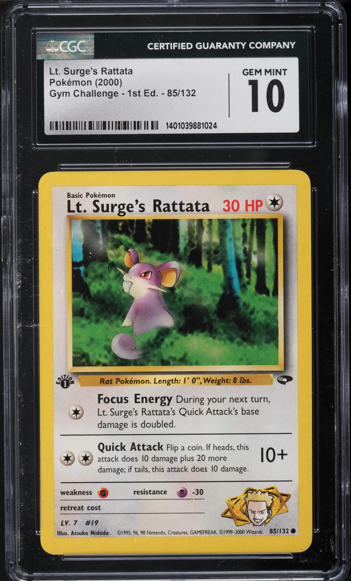 2000 Pokemon Gym Challenge 1st Edition Lt. Surge's Rattata #85 CGC 10 ...