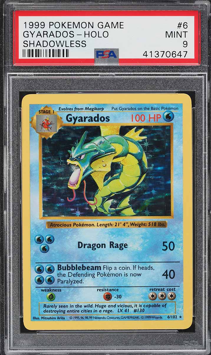 1999 Pokemon Base Set Shadowless Holo Gyarados #6 PSA 9 MINT on ...