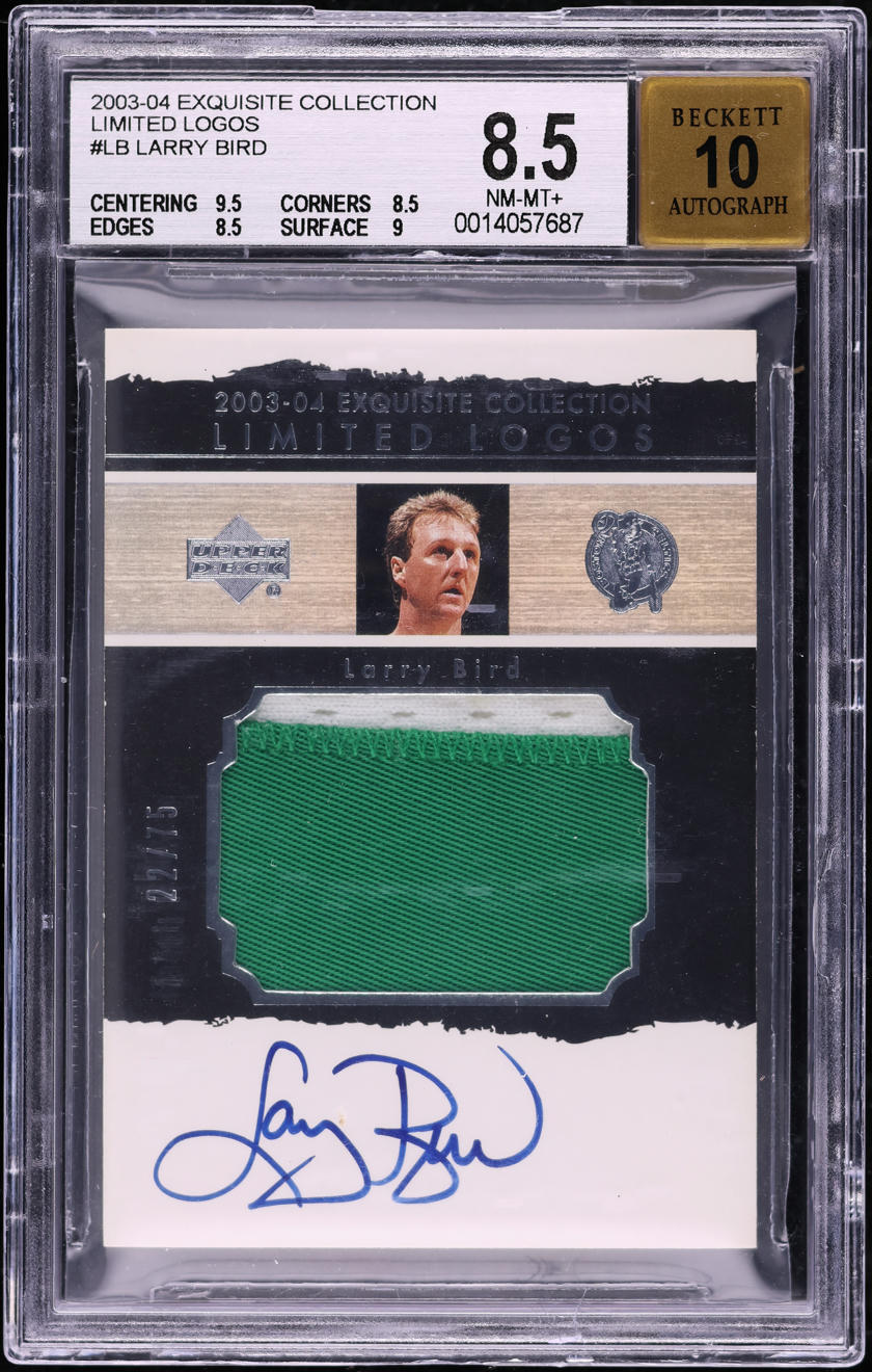 2003 Exquisite Collection Limited Logos Larry Bird PATCH AUTO /75 BGS 8 ...