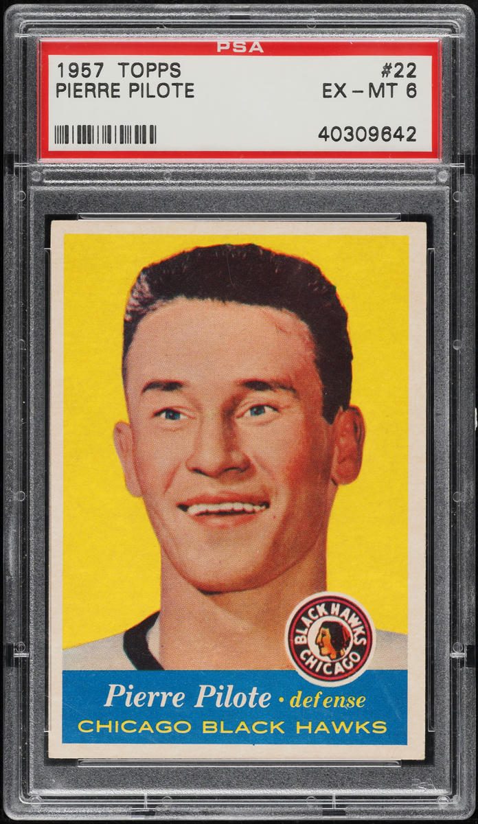 1957 Topps Hockey Pierre Pilote ROOKIE #22 PSA 6 EXMT on Fanatics Collect