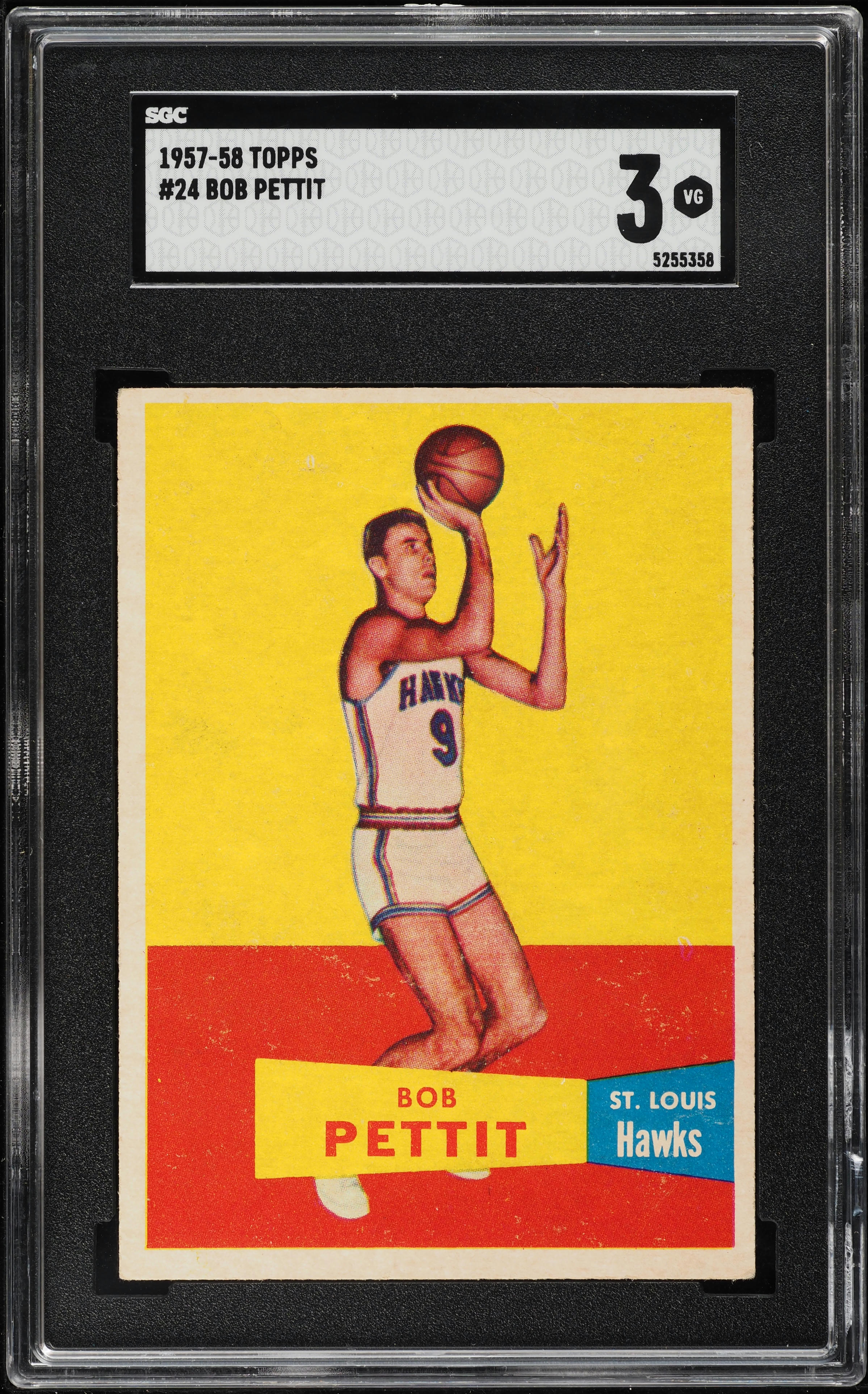 1957 Topps Basketball Bob Pettit ROOKIE #24 SGC 3 VG on Fanatics Collect