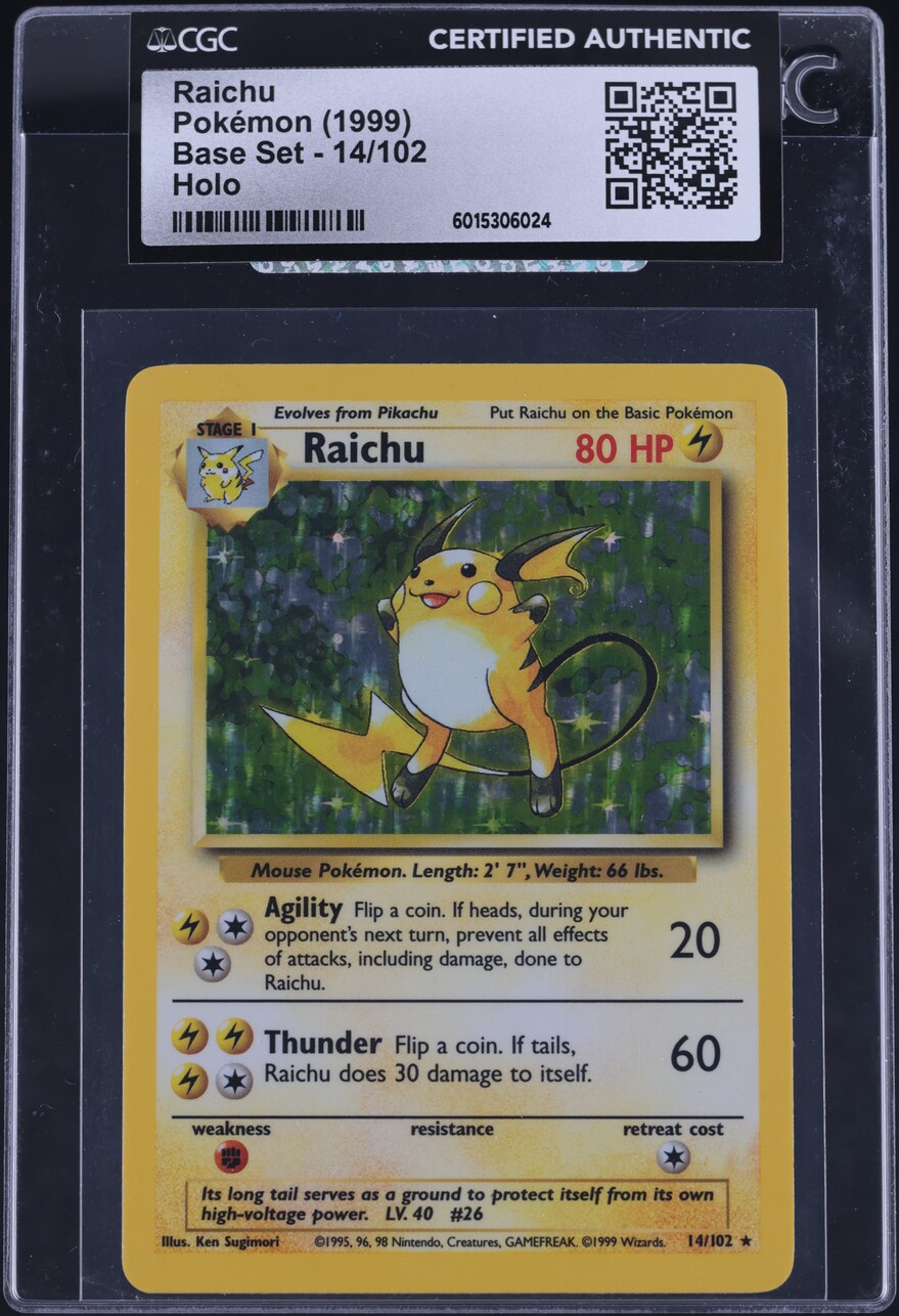 1999 Pokemon Base Set Holo Raichu #14 CGC AUTH on Fanatics Collect
