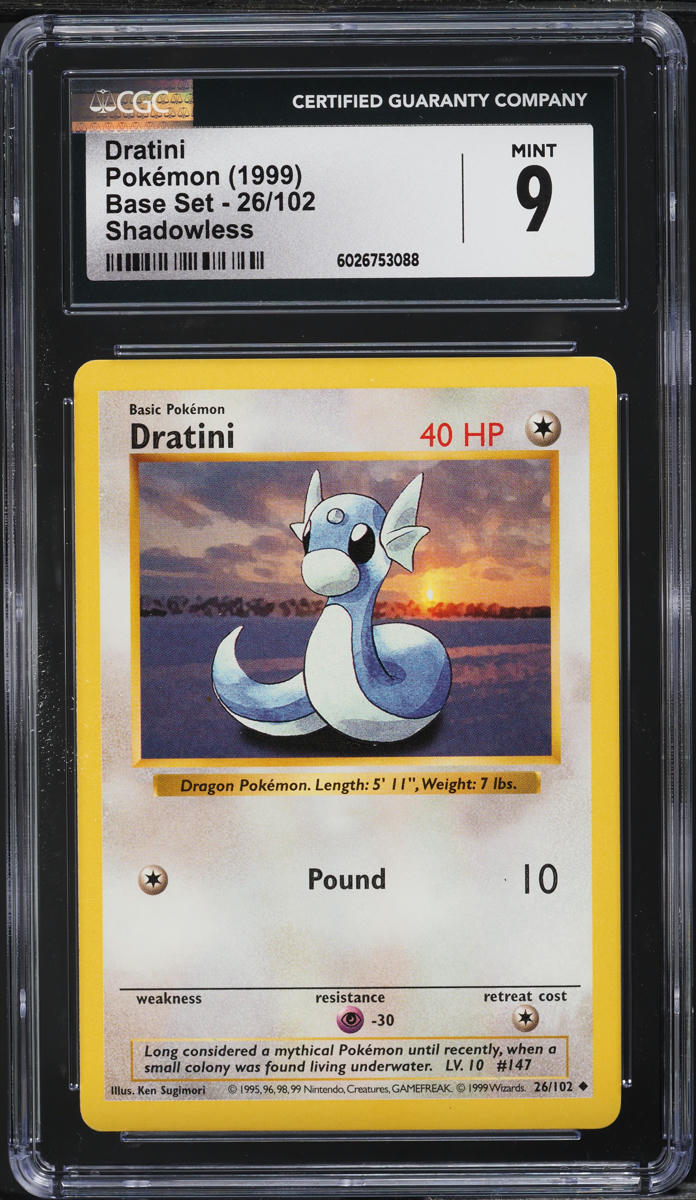 1999 Pokemon Base Set Shadowless Dratini #26 CGC 9 MINT on Fanatics Collect