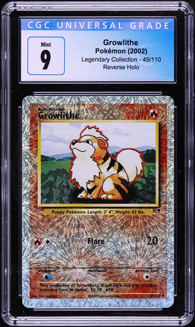 2002 Pokemon Legendary Collection Reverse Holo Growlithe #45 CGC 9 MINT ...