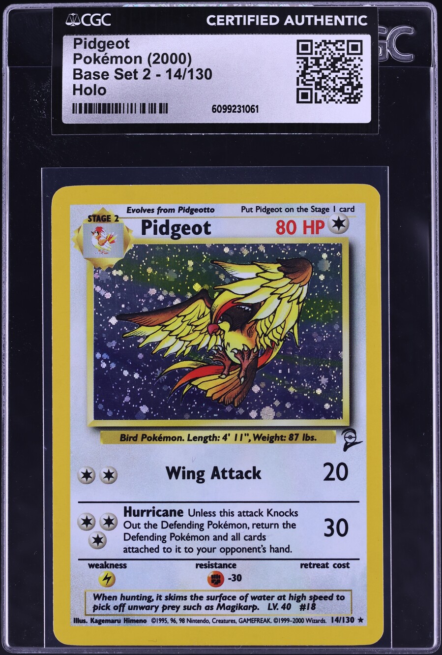 2000 Pokemon Base Set 2 Holo Pidgeot #14 CGC AUTH on Fanatics Collect
