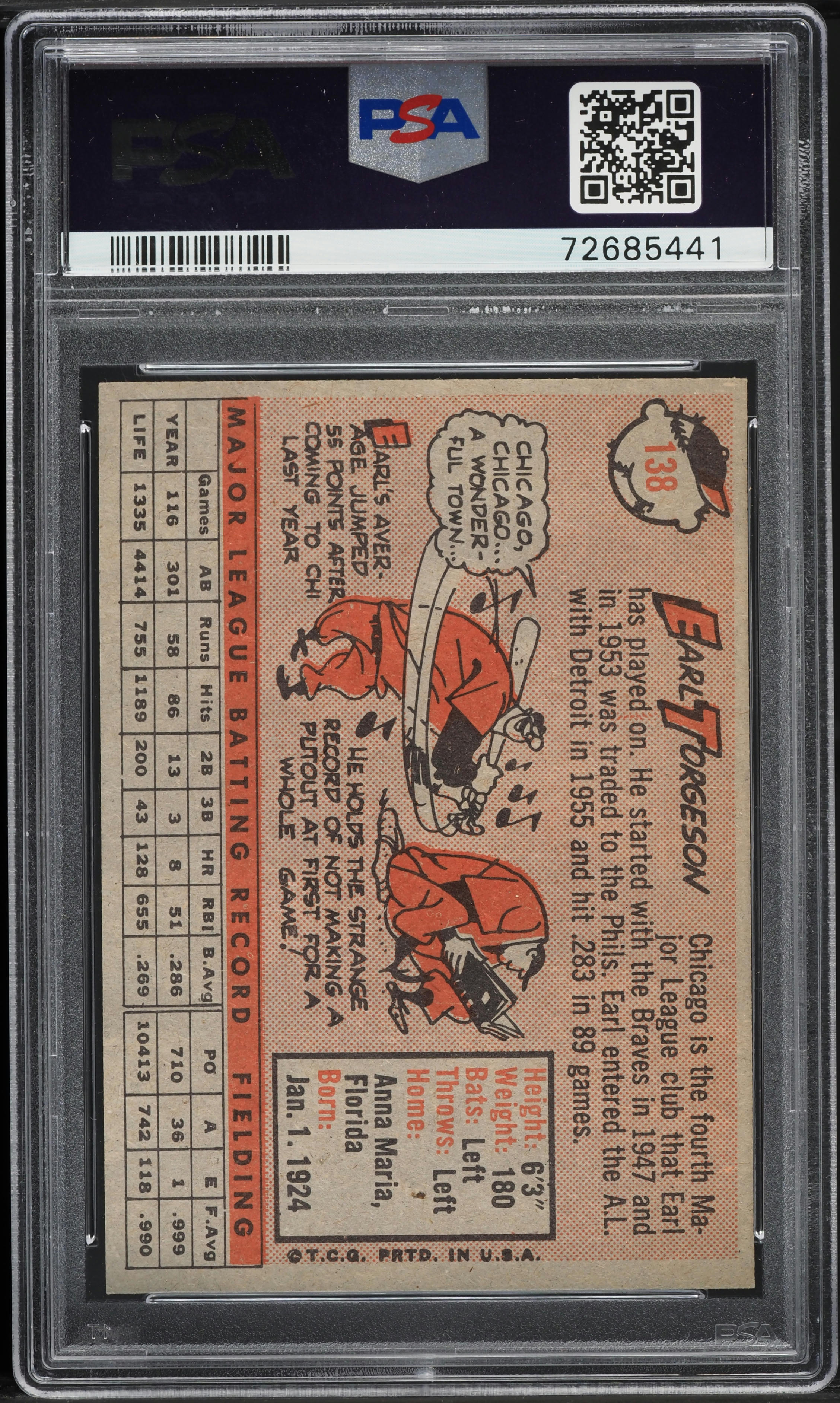 1958 Topps Earl Torgeson #138 PSA 9 MINT on Fanatics Collect