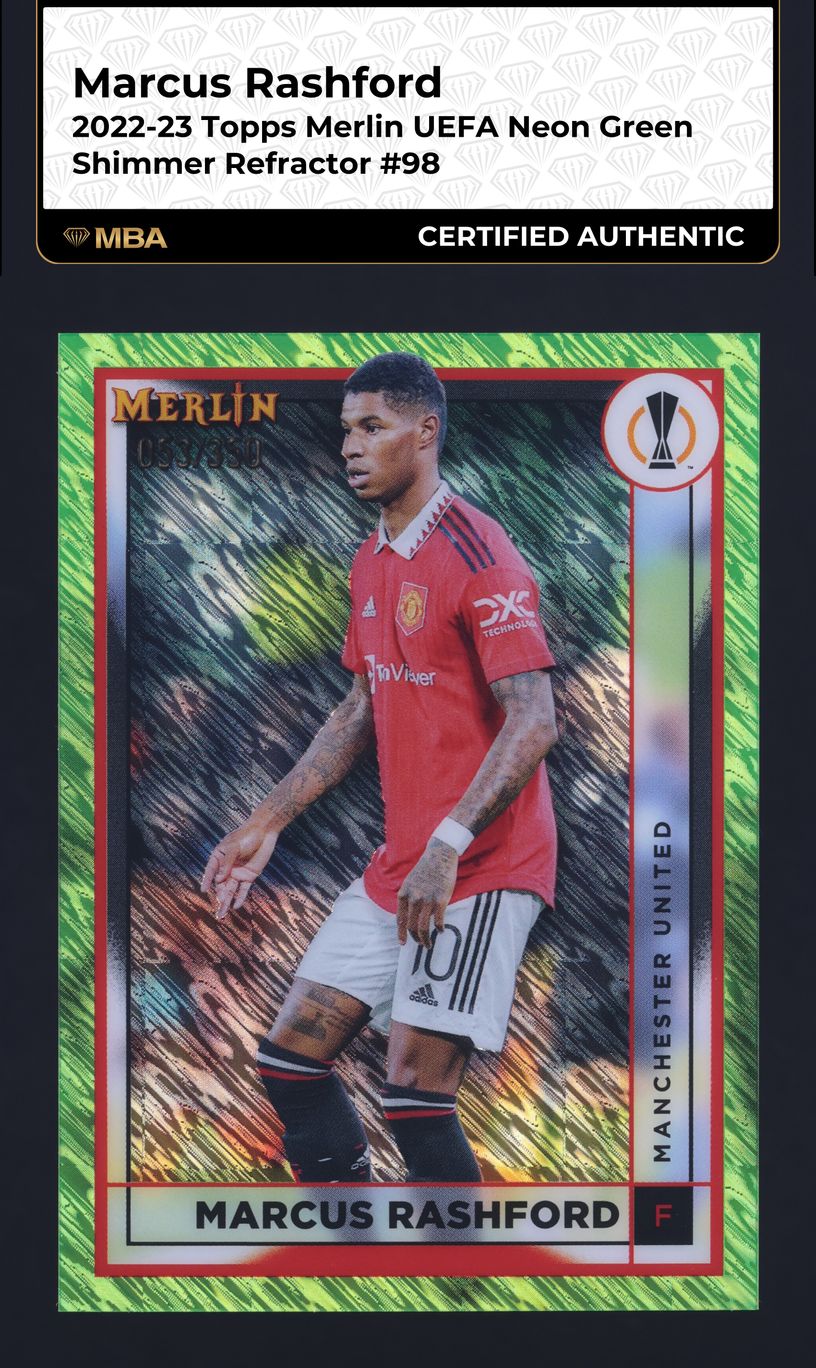 2022 Topps Merlin UEFA Neon Green Shimmer Ref. Marcus Rashford /350 #98 ...