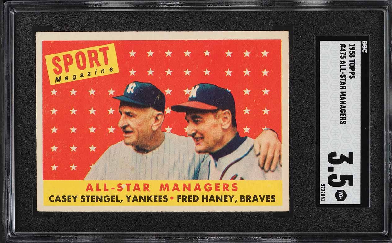 1958 Topps Casey Stengel & Fed Haney ALL-STAR MANAGERS #475 SGC 3.5 VG+ ...