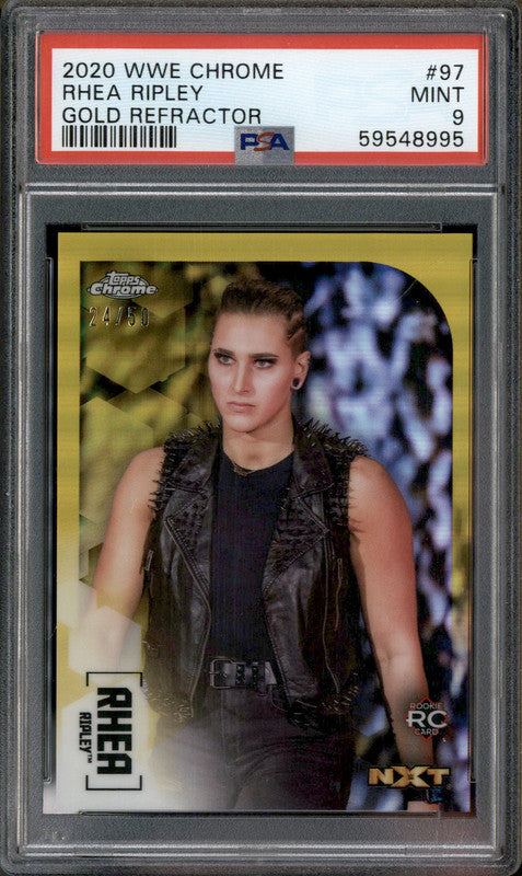 2020 Topps Chrome WWE Gold Refractor #97 Rhea Ripley RC Rookie /50 PSA ...