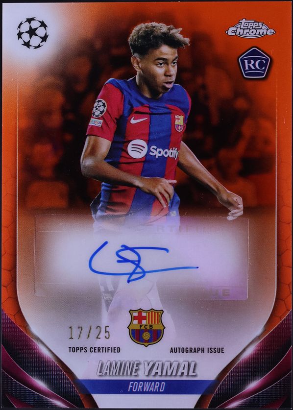 2023 Topps Chrome UEFA Orange Refractor Lamine Yamal ROOKIE AUTO /25 # ...