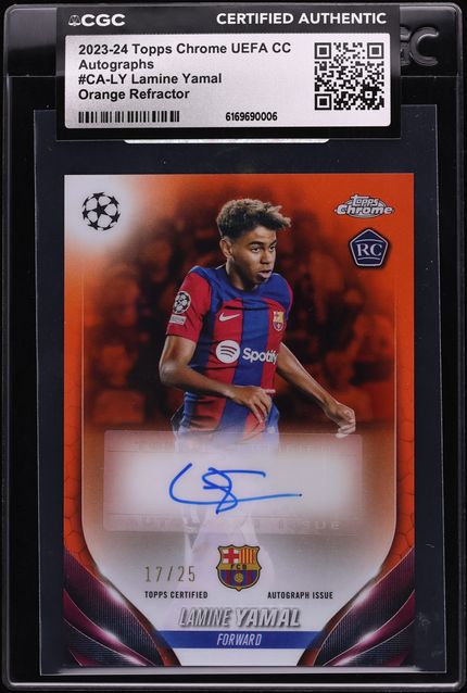 2023 Topps Chrome UEFA Orange Refractor Lamine Yamal ROOKIE AUTO /25 # ...