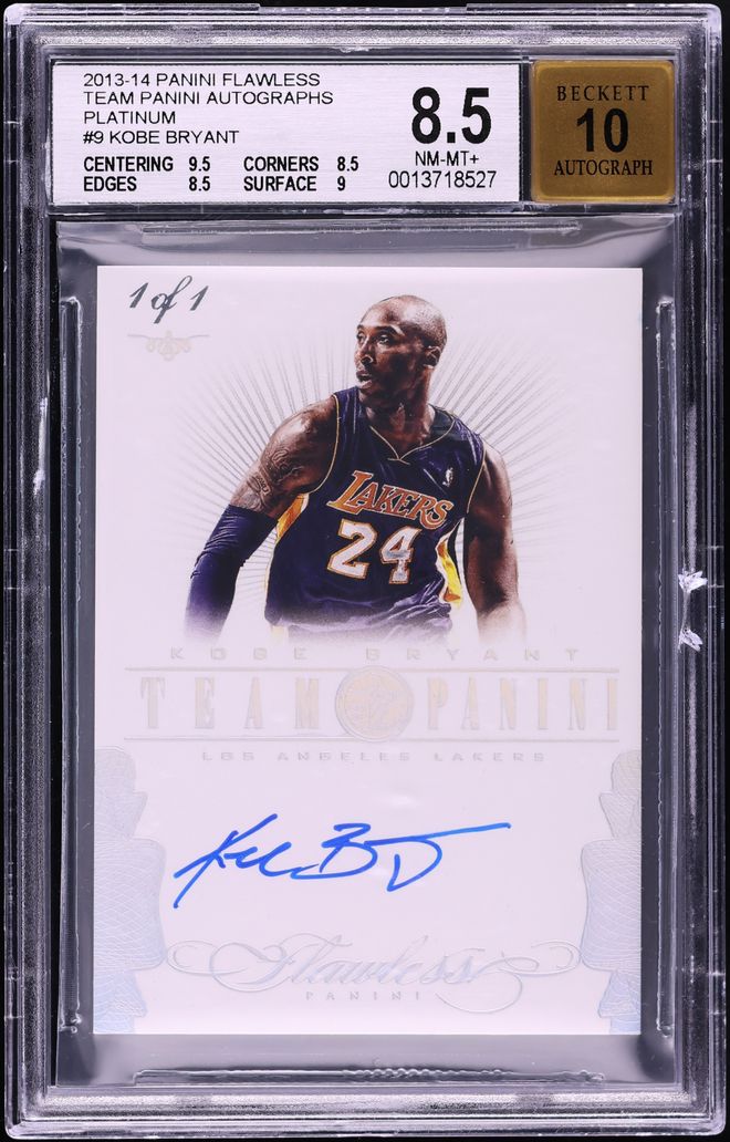 2013 Panini Flawless Team Panini Platinum Kobe Bryant AUTO 1/1 #9 BGS 8 ...