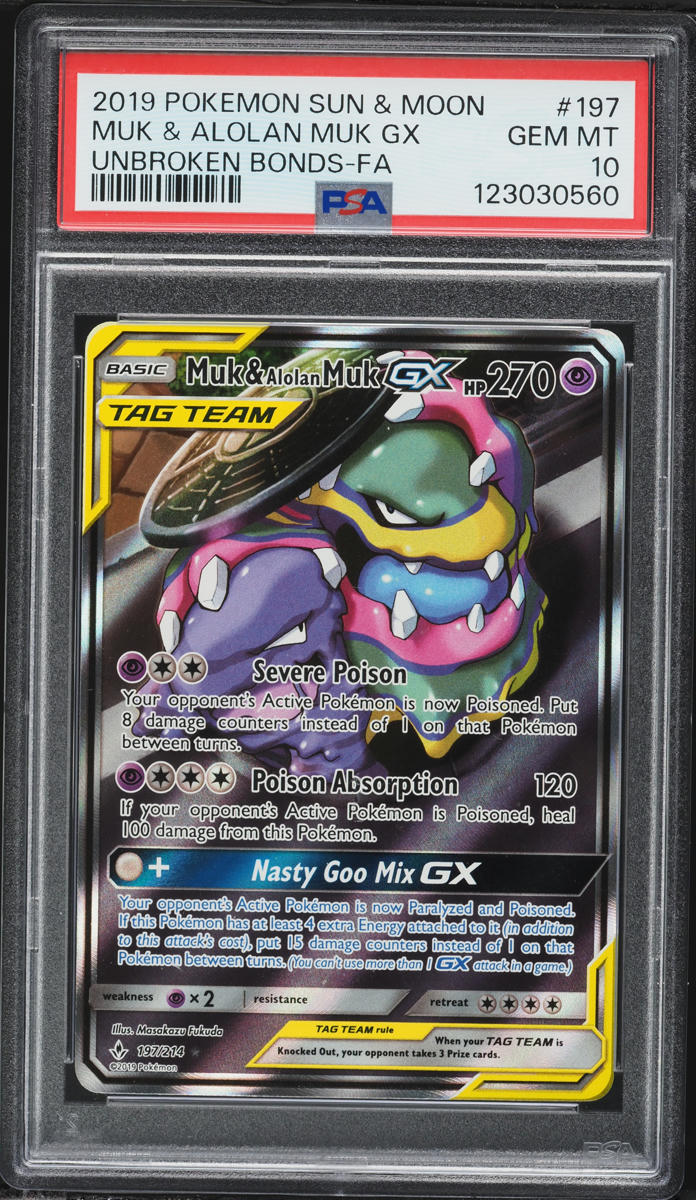 2019 Pokemon Sun & Moon Unbroken Bonds Full Art Muk & Alolan Muk GX #197 PSA 10 GEM MINT on ...