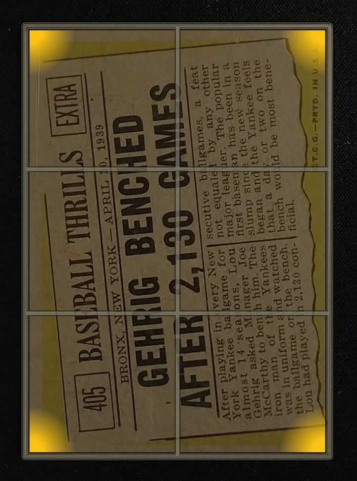 1961 Topps Lou Gehrig BENCHED AFTER 2,130 GAMES #405 MBA AUTH on ...