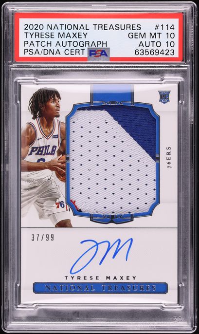 2020 National Treasures Tyrese Maxey ROOKIE PATCH AUTO DNA 10 /99 #114 ...
