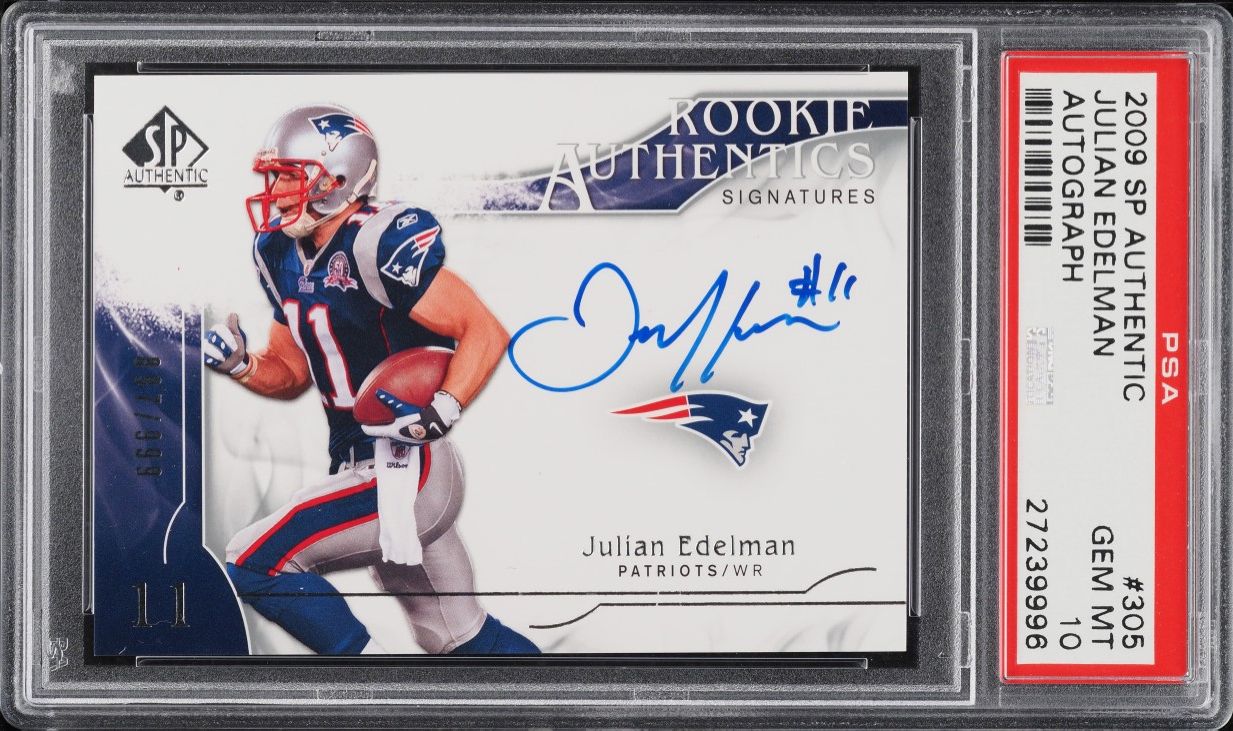 2009 SP Authentic Julian Edelman ROOKIE AUTO /999 #305 PSA 10 GEM MINT ...