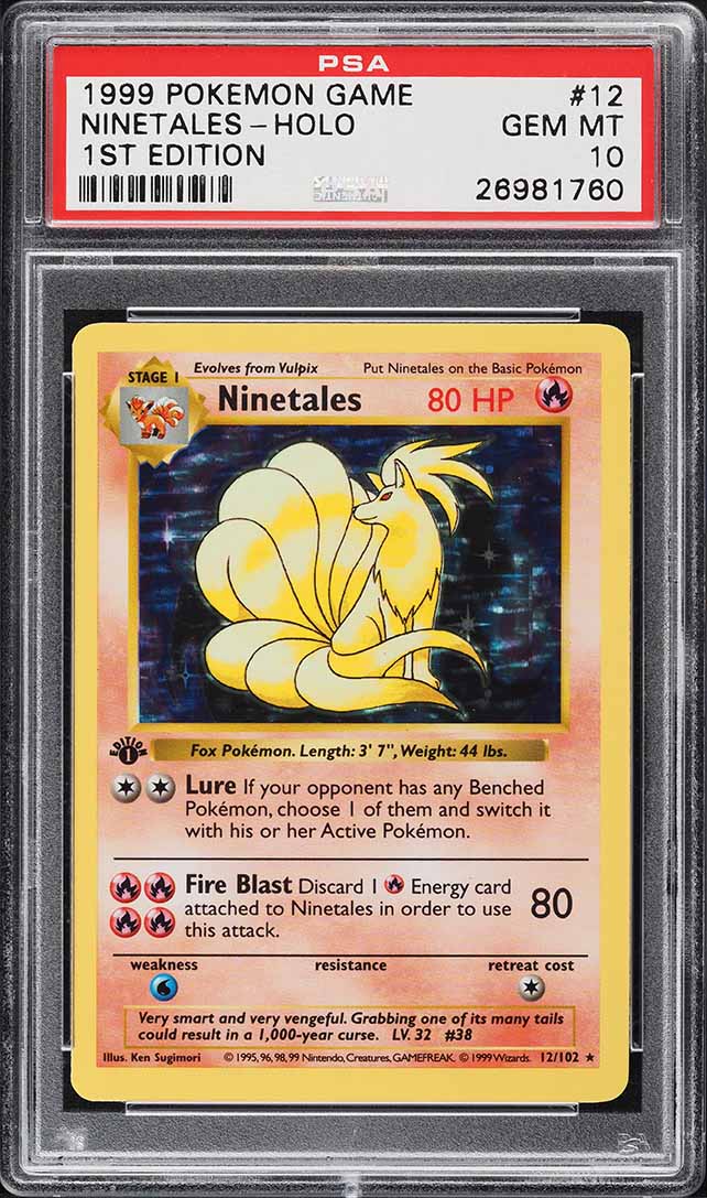 1999 Pokemon Base Set Shadowless 1st Edition Holo Ninetales #12 PSA 10 GEM MINT on Fanatics Collect
