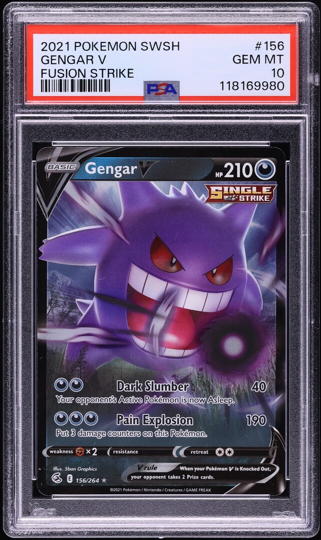 2021 Pokemon Sword & Shield Fusion Strike Gengar V #156 PSA 10 GEM MINT ...
