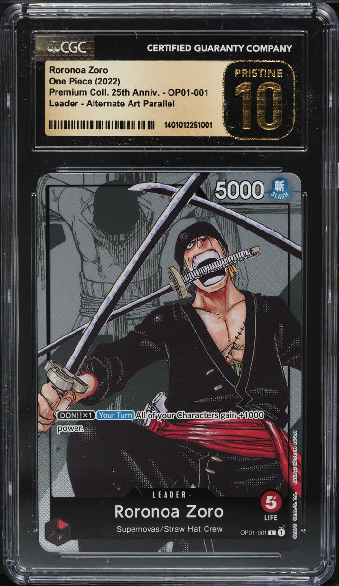 2022 One Piece Premium 25th Anniversary Roronoa Zoro L #OP01-001 CGC 10 PRISTINE on Fanatics Collect