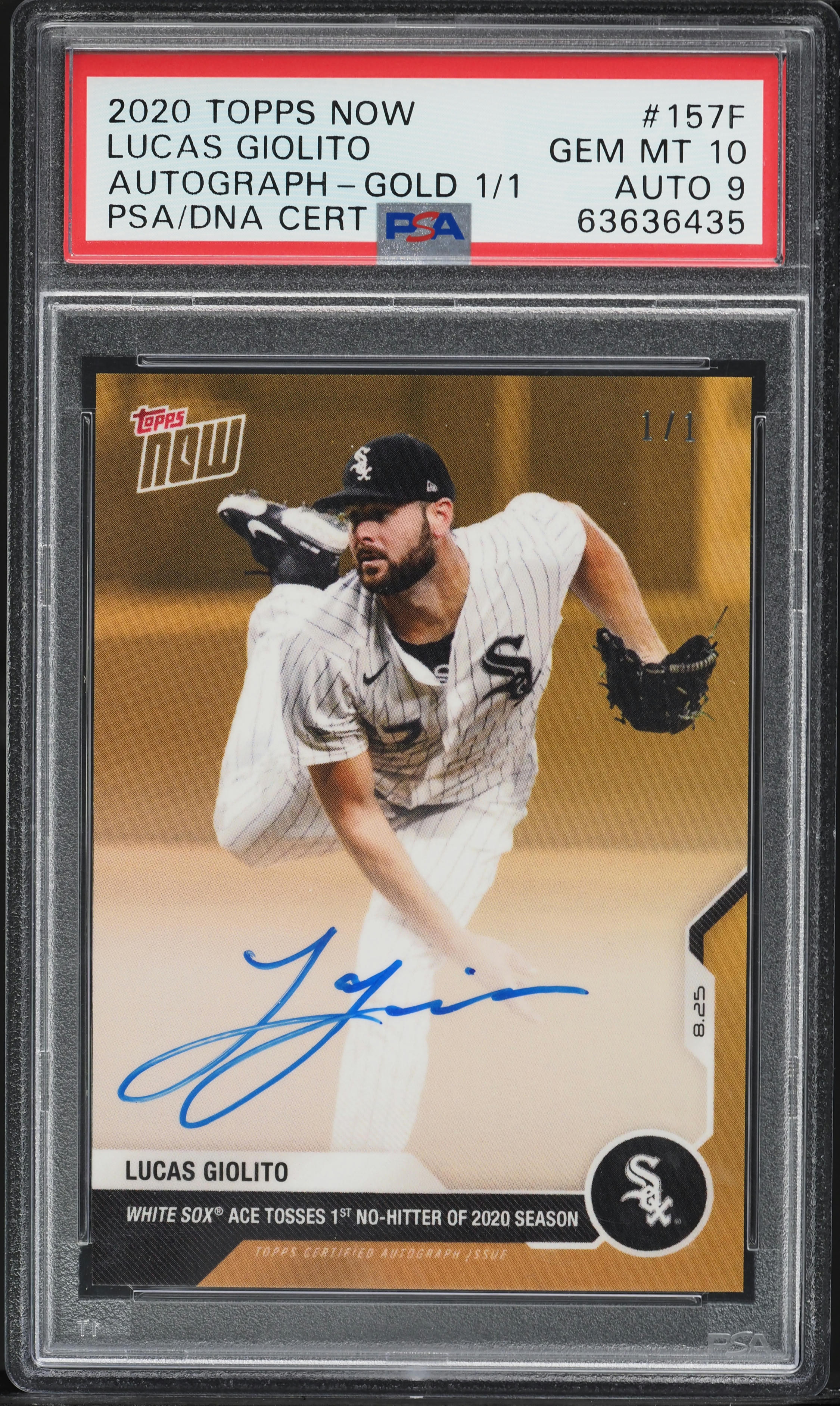 2020 Topps Now Gold Lucas Giolito AUTO DNA 9 1/1 #157F PSA 10 GEM MINT ...