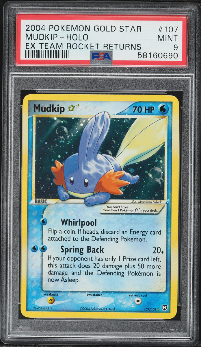 2004 Pokemon EX Team Rocket Returns Holo Mudkip Gold Star #107 PSA 9 ...