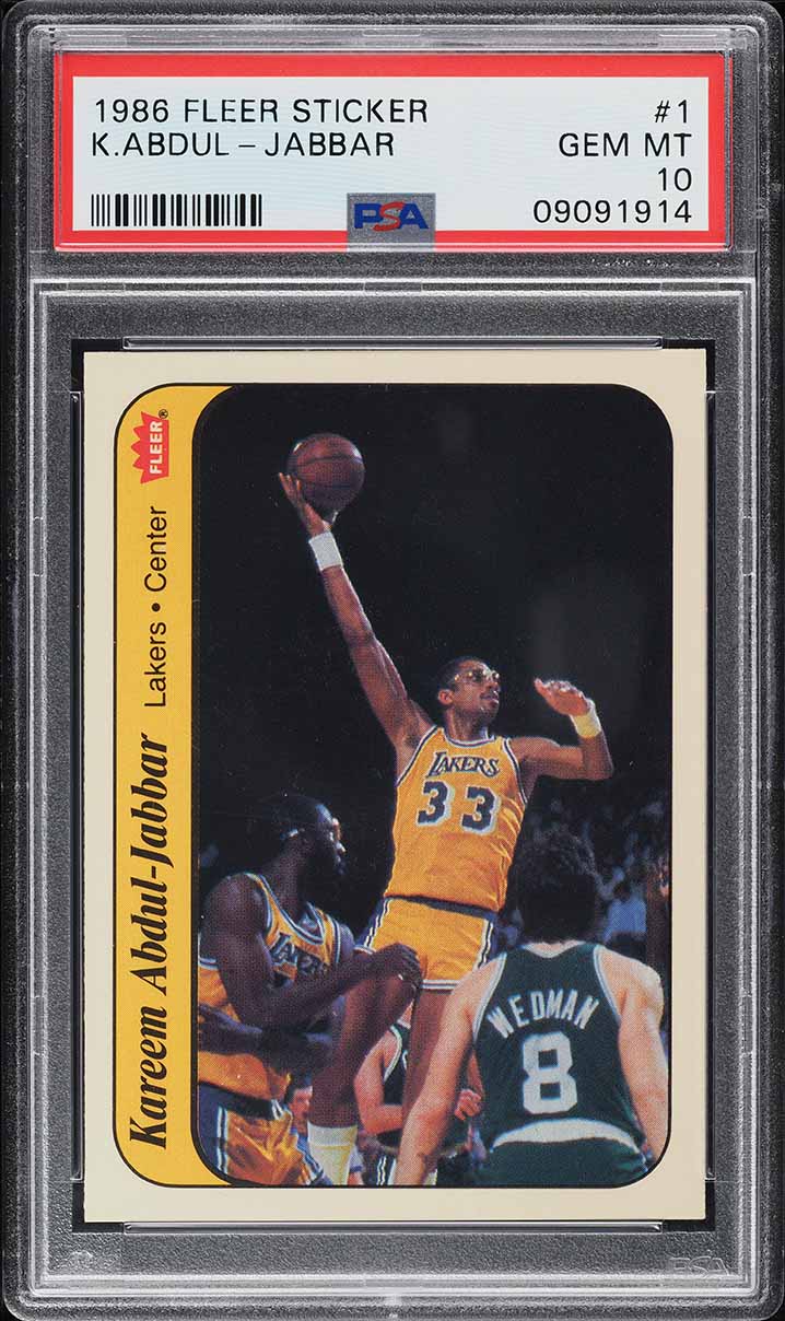 1986 Fleer Sticker Kareem Abdul-Jabbar #1 PSA 10 GEM MINT on Fanatics ...