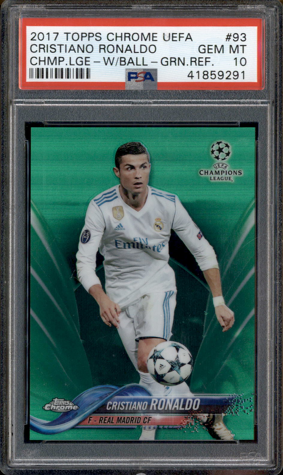 2017 Topps Chrome UEFA Green Refractor Cristiano Ronaldo With Ball /99 PSA 10 on Fanatics Collect