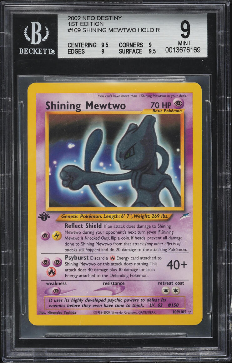 2002 Pokemon Neo Destiny 1st Edition Holo Shining Mewtwo #109 BGS 9 ...