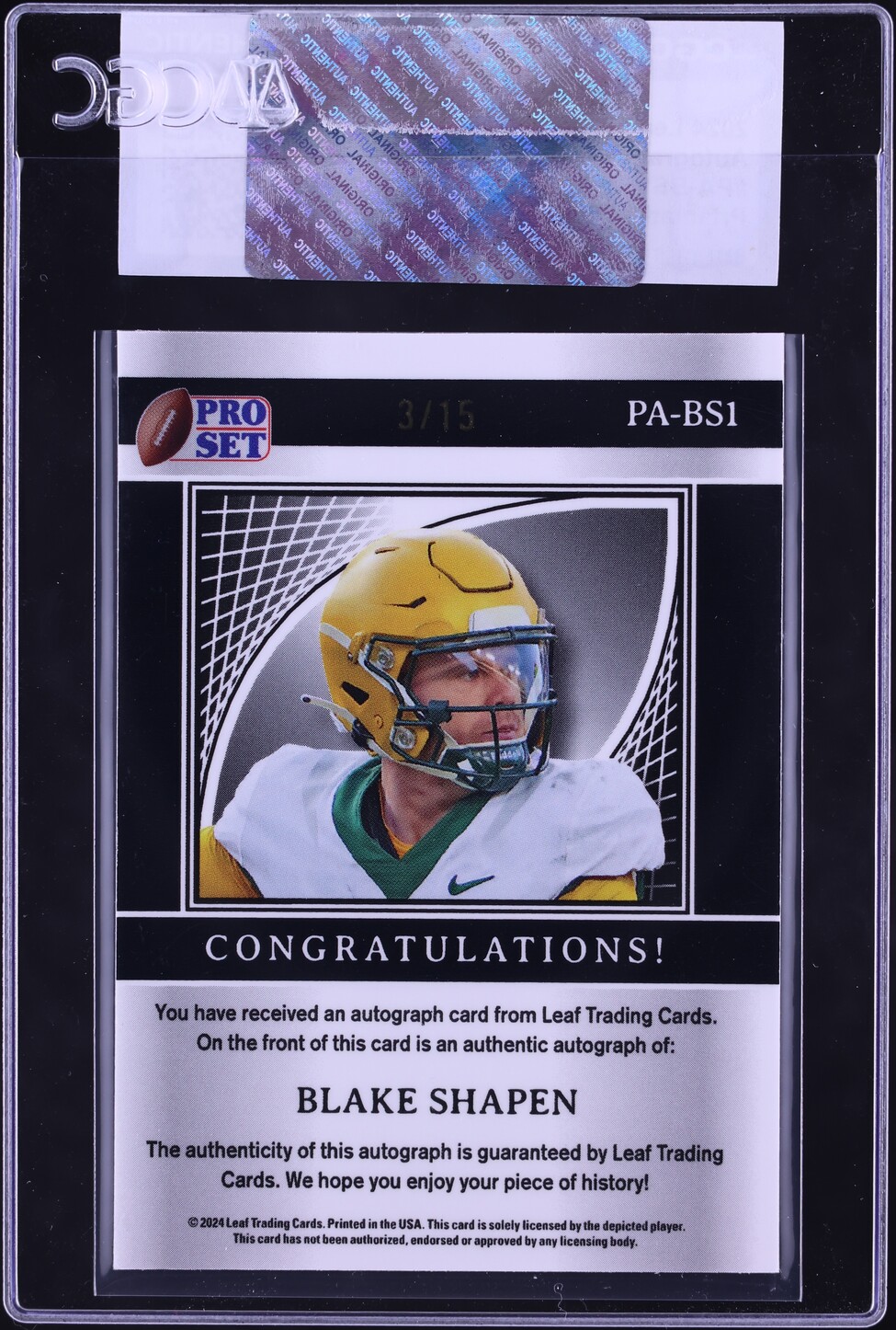 2024 Leaf Pro Set Prismatic Purple Blake Shapen AUTO /15 #PA-BS1 CGC ...