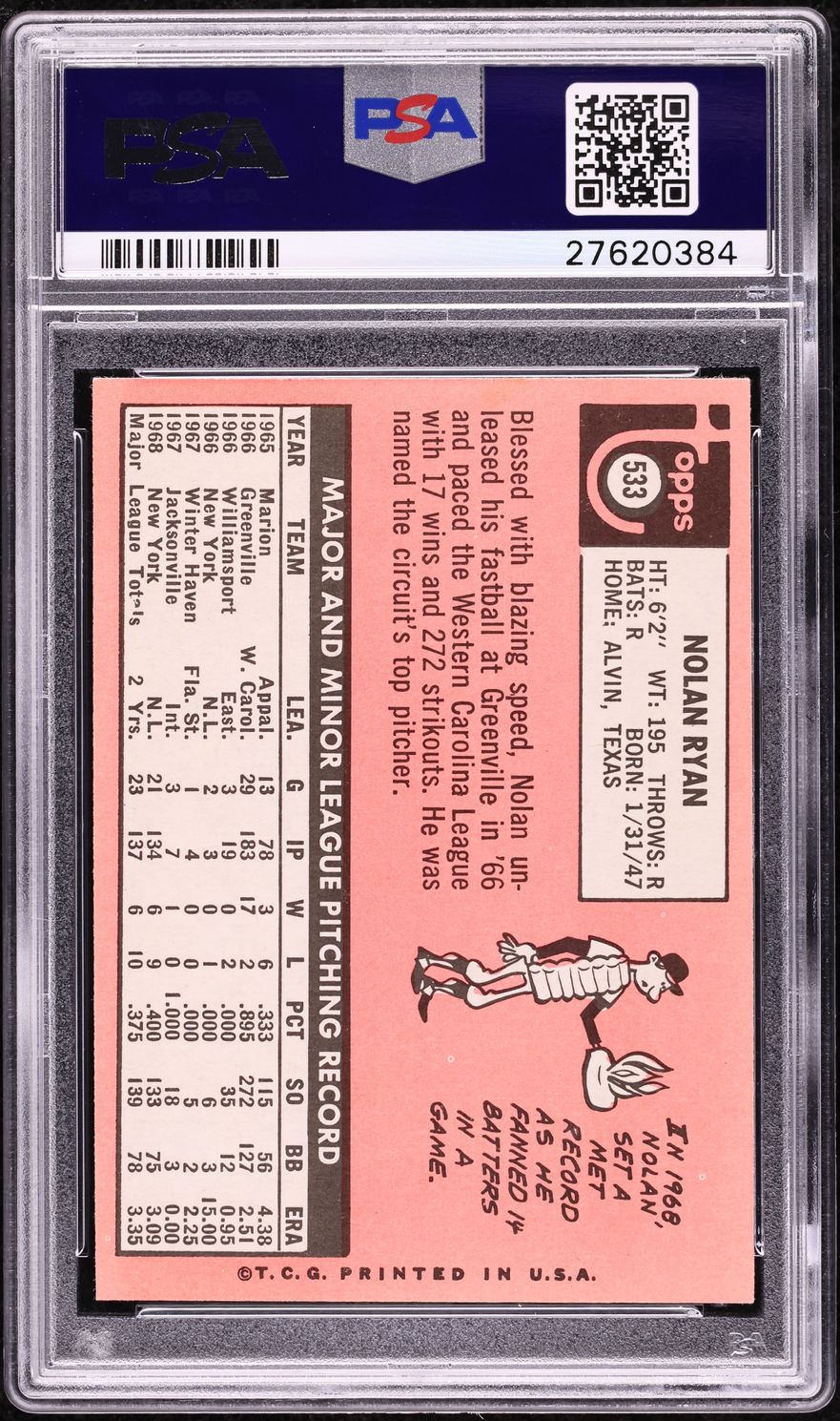 1969 Topps Nolan Ryan #533 PSA 9 MINT on Fanatics Collect