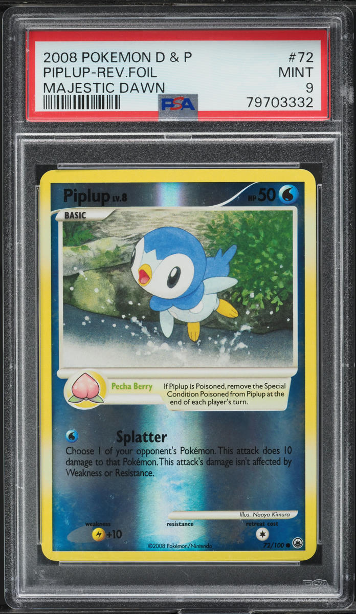 2008 Pokemon Diamond & Pearl Majestic Dawn Reverse Holo Piplup #72 PSA ...