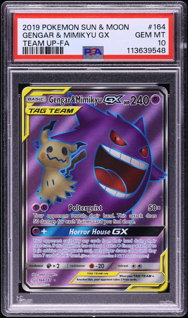 2019 Pokemon Sun & Moon Team Up Gengar & Mimikyu GX #164 PSA 10 GEM ...