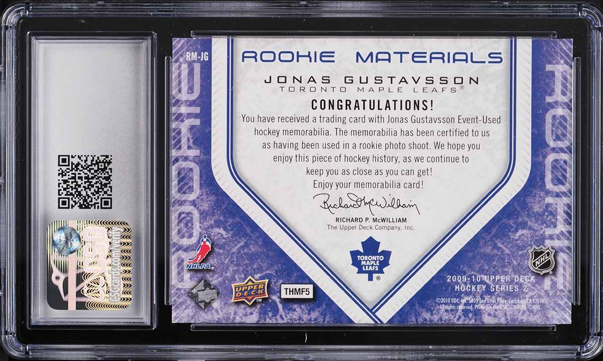 2009 Upper Deck Materials Jonas Gustavsson ROOKIE PATCH #RM-JG CSG 9 ...