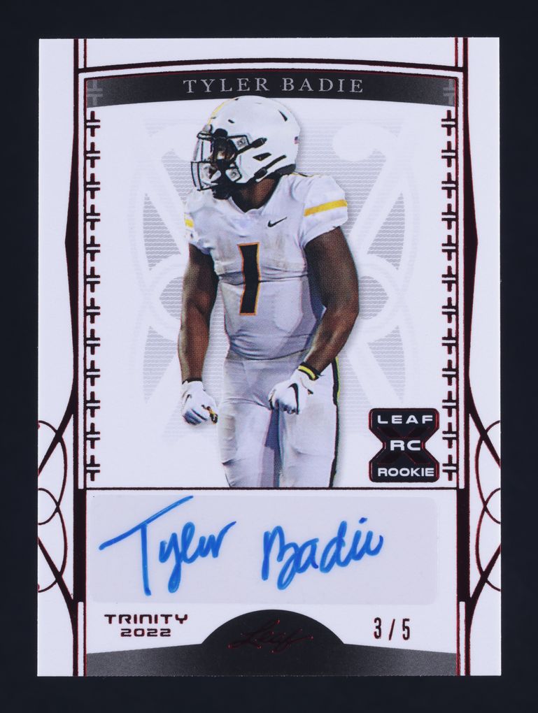 2022 Leaf Trinity Red Tyler Badie ROOKIE AUTO /5 #BA-TB1 MBA AUTH on ...