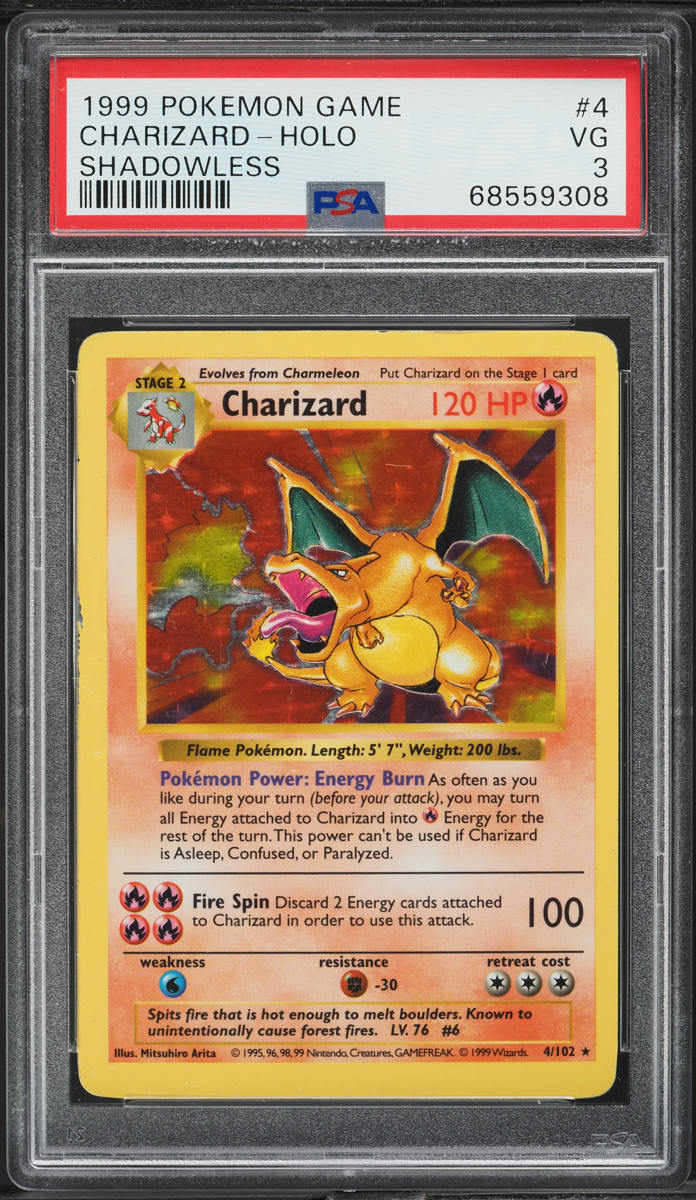 1999 Pokemon Base Set Shadowless Holo Charizard #4 PSA 3 VG on Fanatics ...