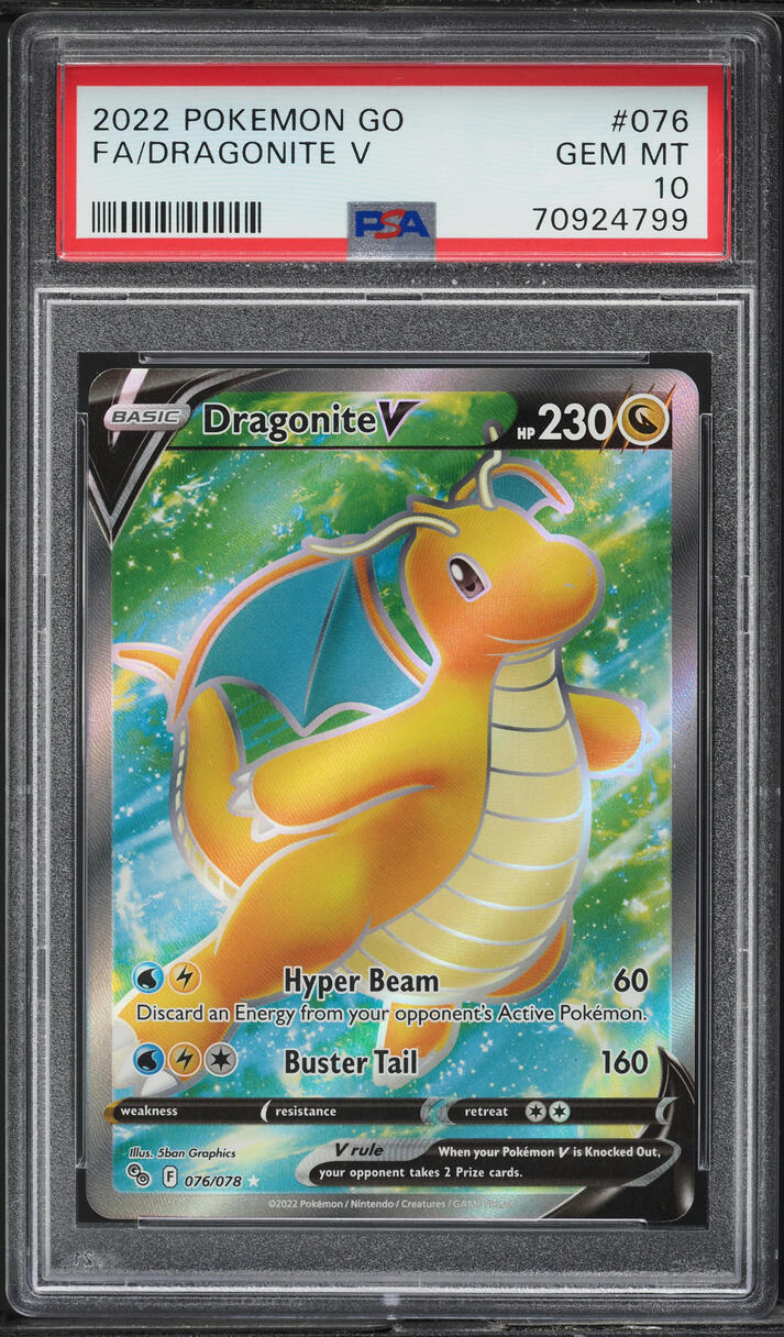 2022 Pokemon SWSH Pokemon GO Full Art Dragonite V #076 PSA 10 GEM MINT ...