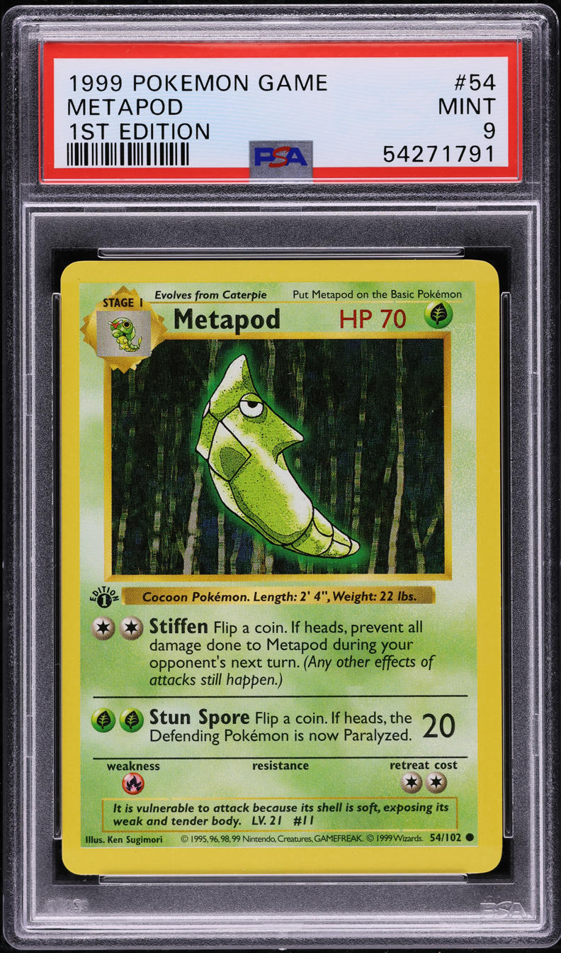 1999 Pokemon Base Set Shadowless 1st Edition Metapod #54 PSA 9 MINT on ...