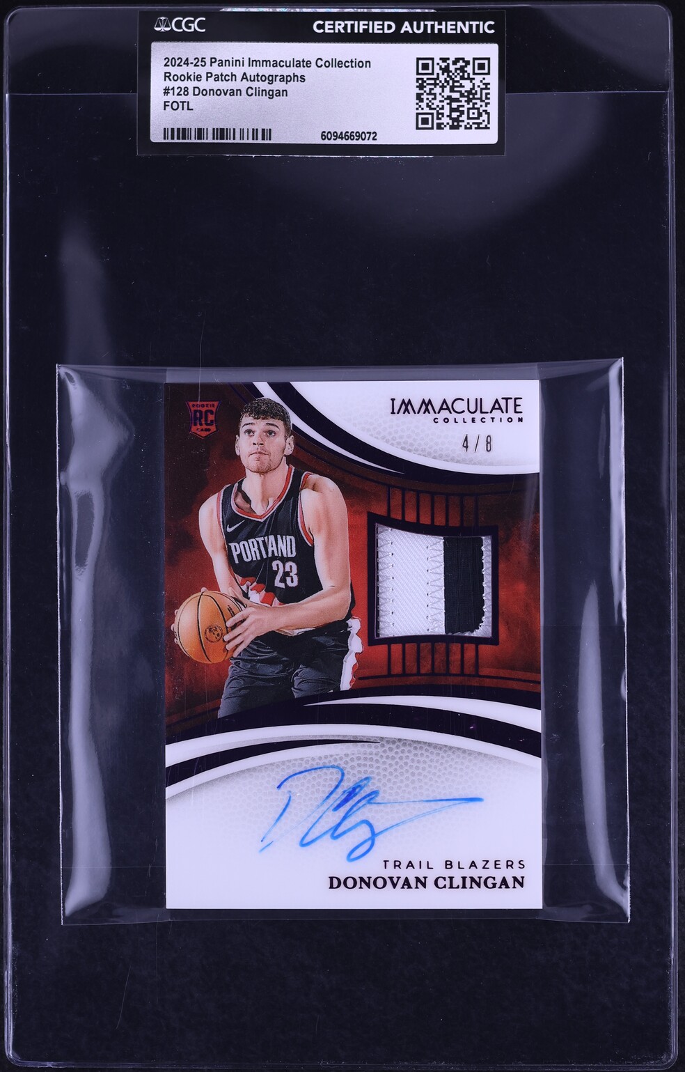 2024 Immaculate Collection FOTL Donovan Clingan ROOKIE PATCH AUTO /8 ...