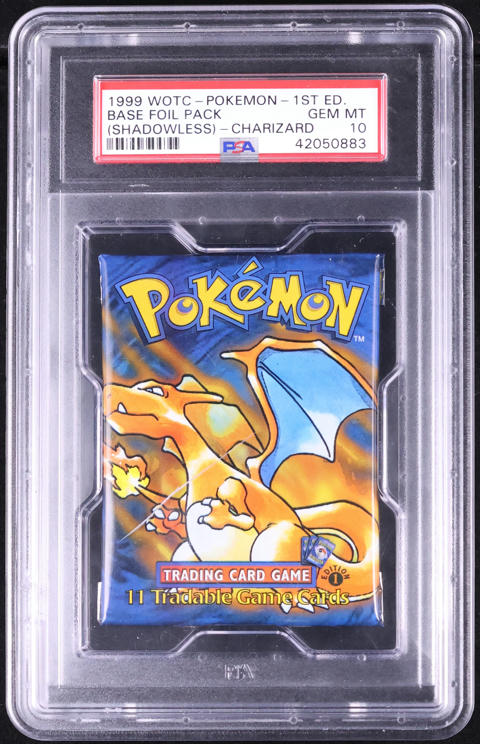 1999 Pokemon Base Set Shadowless 1st Edition Charizard Foil Pack PSA 10 ...