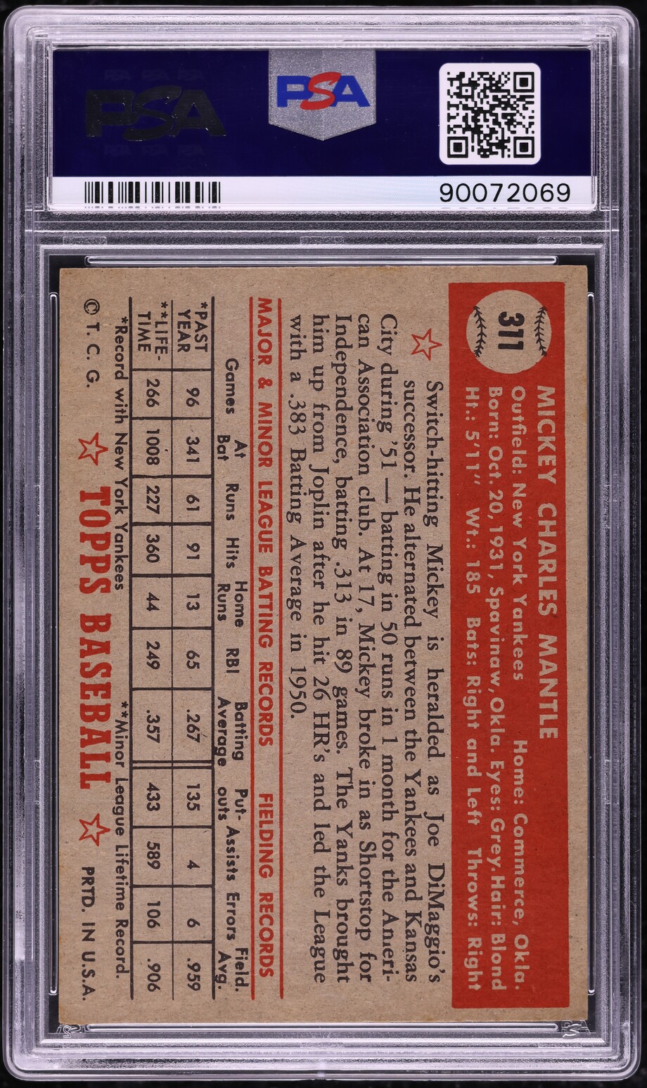 1952 Topps Mickey Mantle #311 PSA 5 EX on Fanatics Collect