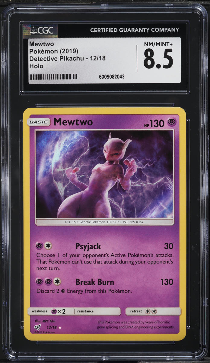 2019 Pokemon Sun & Moon Detective Pikachu Holo Mewtwo #12 CGC 8.5 NM-MT+ on Fanatics Collect