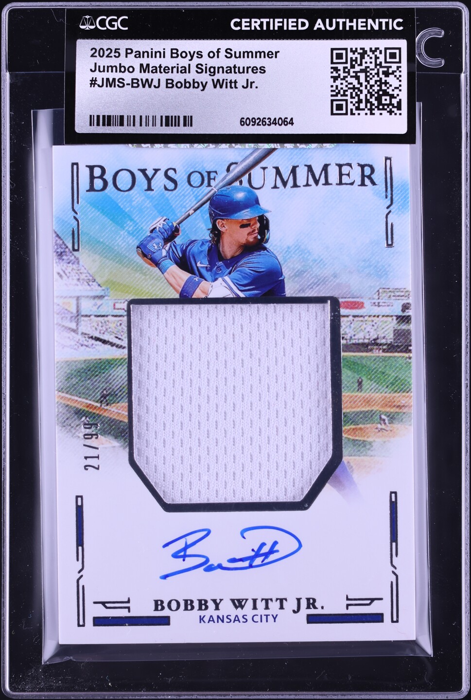 2025 Panini Boys Of Summer Jumbo Bobby Witt Jr. PATCH AUTO /99 #JMS-BWJ ...