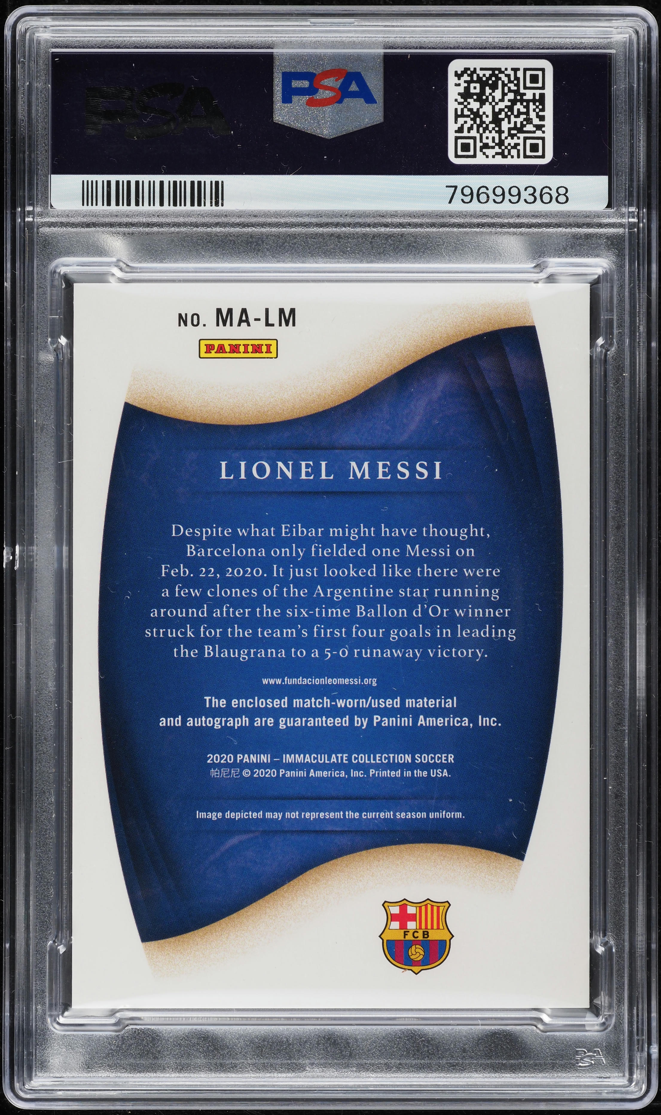 2020 Immaculate Collection Jersey Number Lionel Messi PATCH AUTO /10 # ...