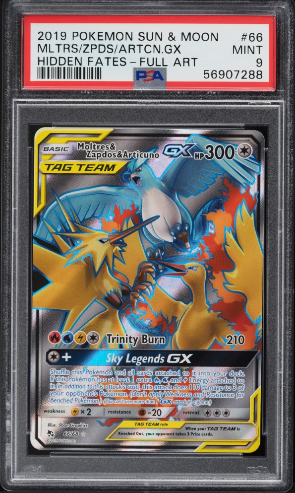 2019 Pokemon SM Hidden Fates Full Art Moltres Zapdos Articuno GX #66 ...