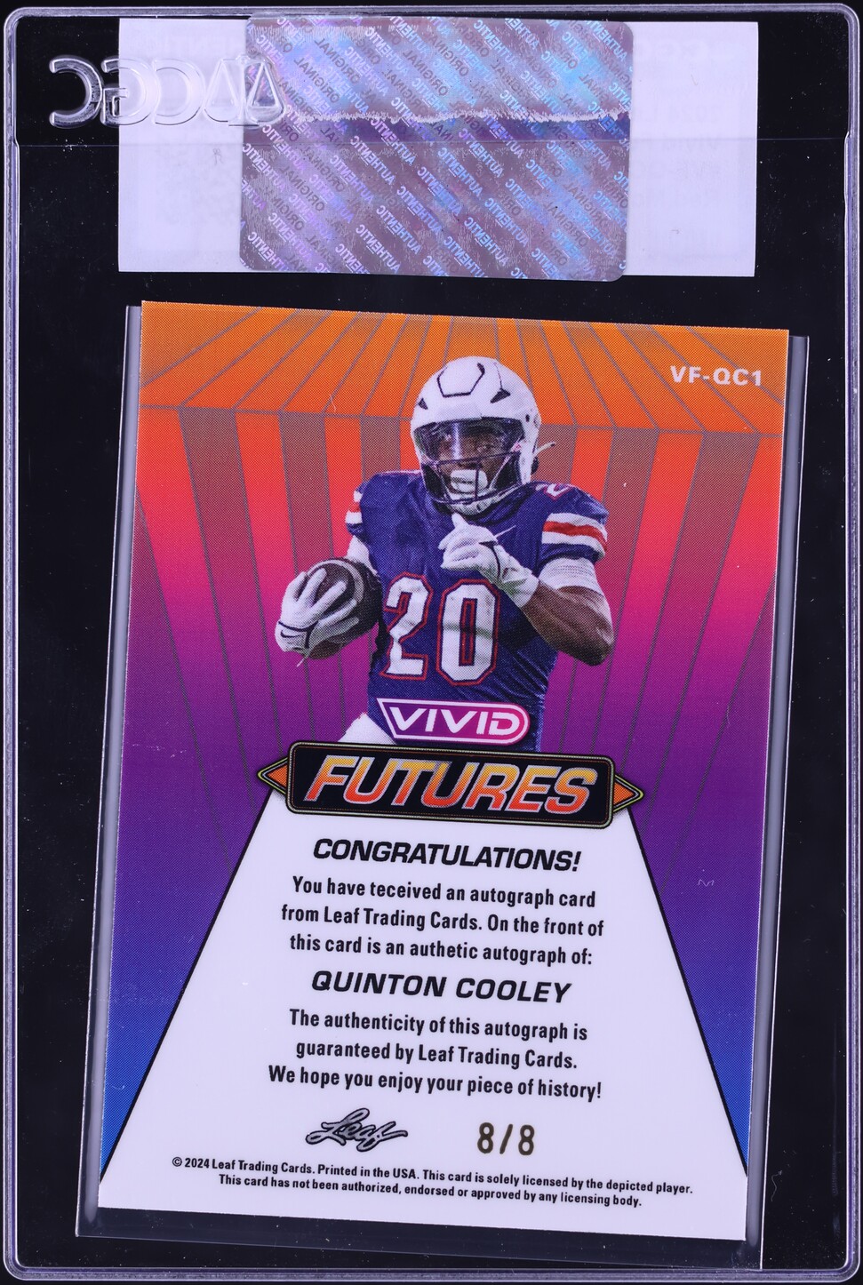 2024 Leaf Vivid Futures Red Mojo Quinton Cooley ROOKIE AUTO 8/8 #VF-QC1 ...