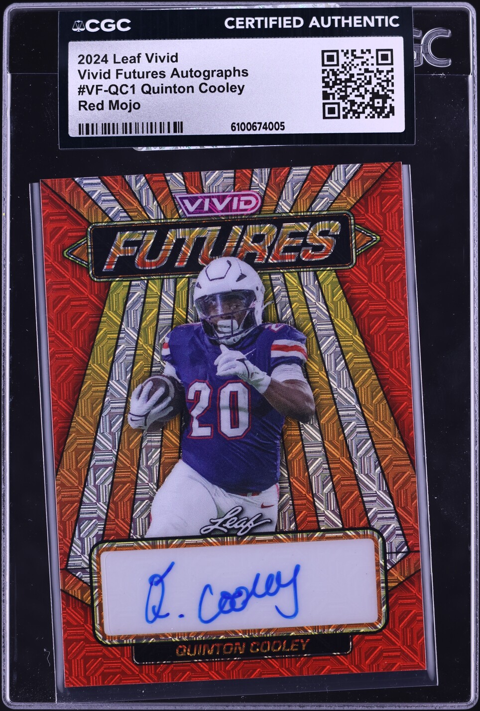 2024 Leaf Vivid Futures Red Mojo Quinton Cooley ROOKIE AUTO 8/8 #VF-QC1 ...
