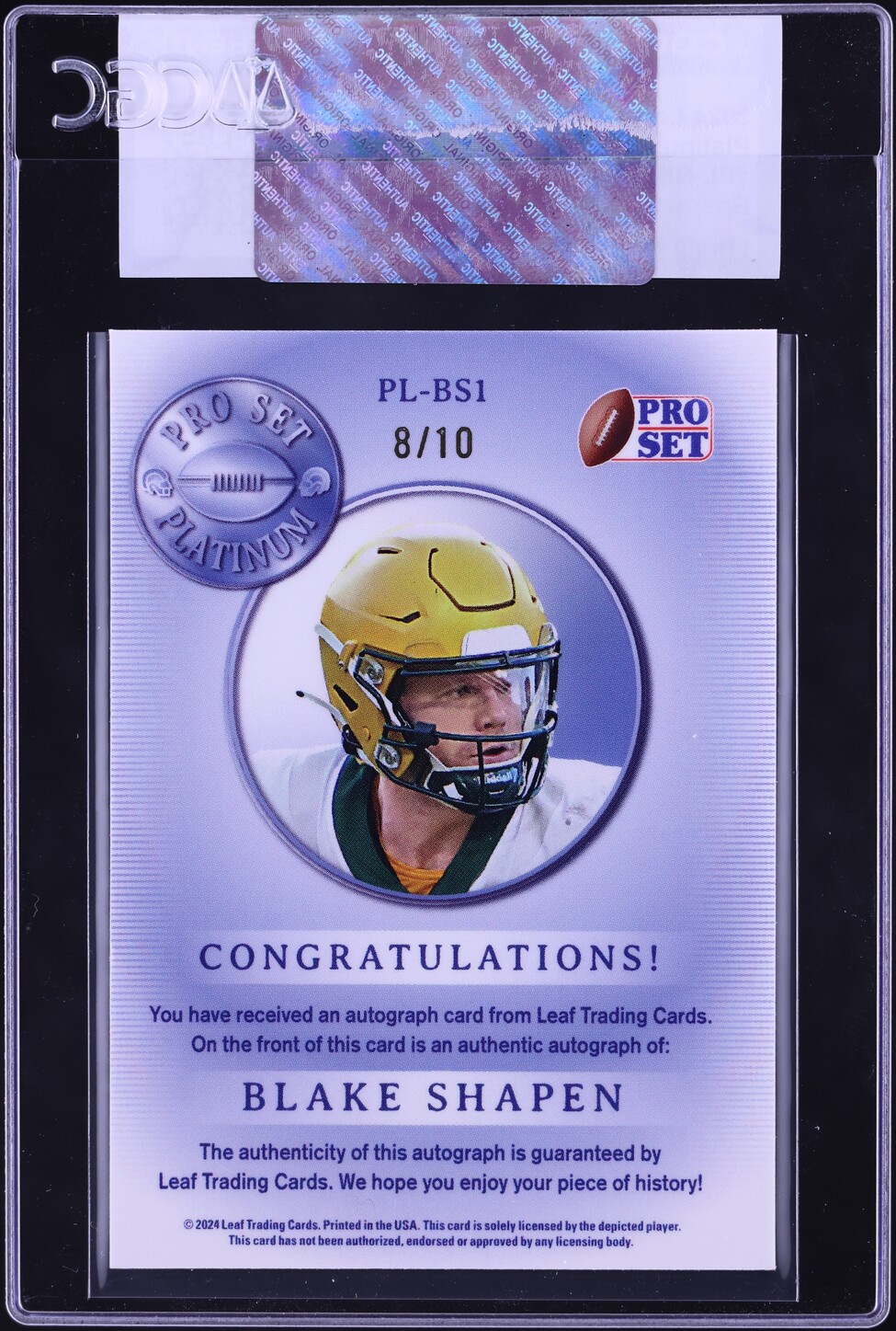 2024 Leaf Pro Set Platinum Prismatic Purple Blake Shapen ROOKIE AUTO ...