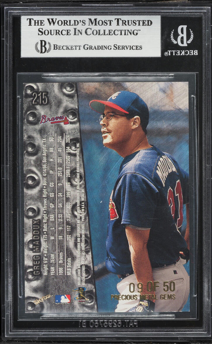 1999 Metal Universe Precious Metal Gems PMG Greg Maddux /50 #215 BGS 8 ...